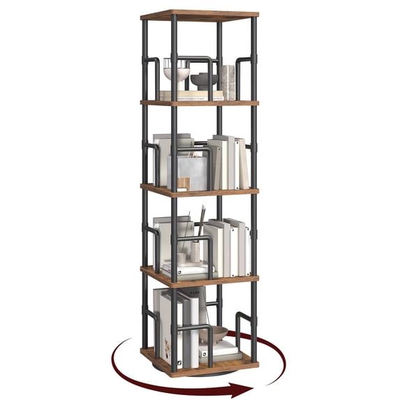 5-Tier Rotating Bookshelf, Freestanding Corner Bookshelf, 360° Spinning ...