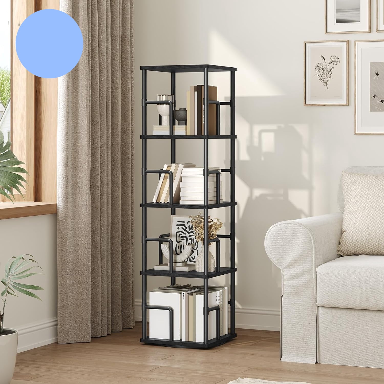 5-Tier Rotating Bookshelf, Freestanding Corner Bookshelf, 360 ...