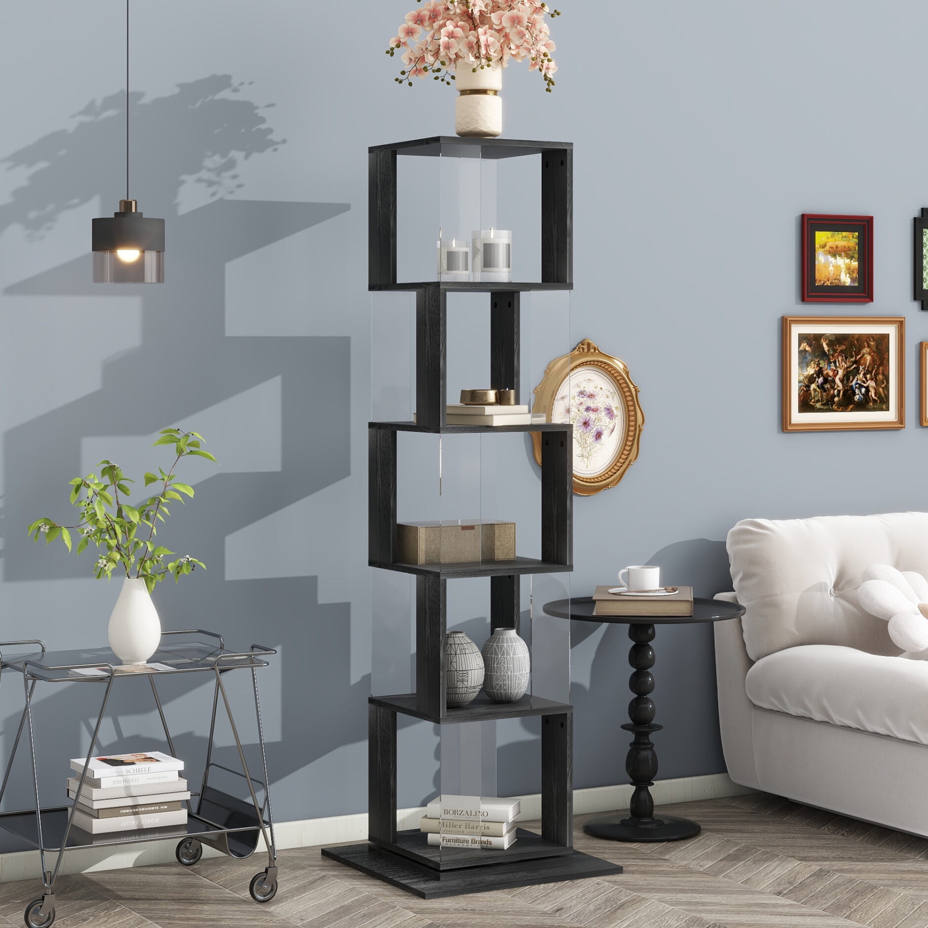 5 Tier Rotating Bookshelf, Revolving Bookcase with Anti-toppling Base ...