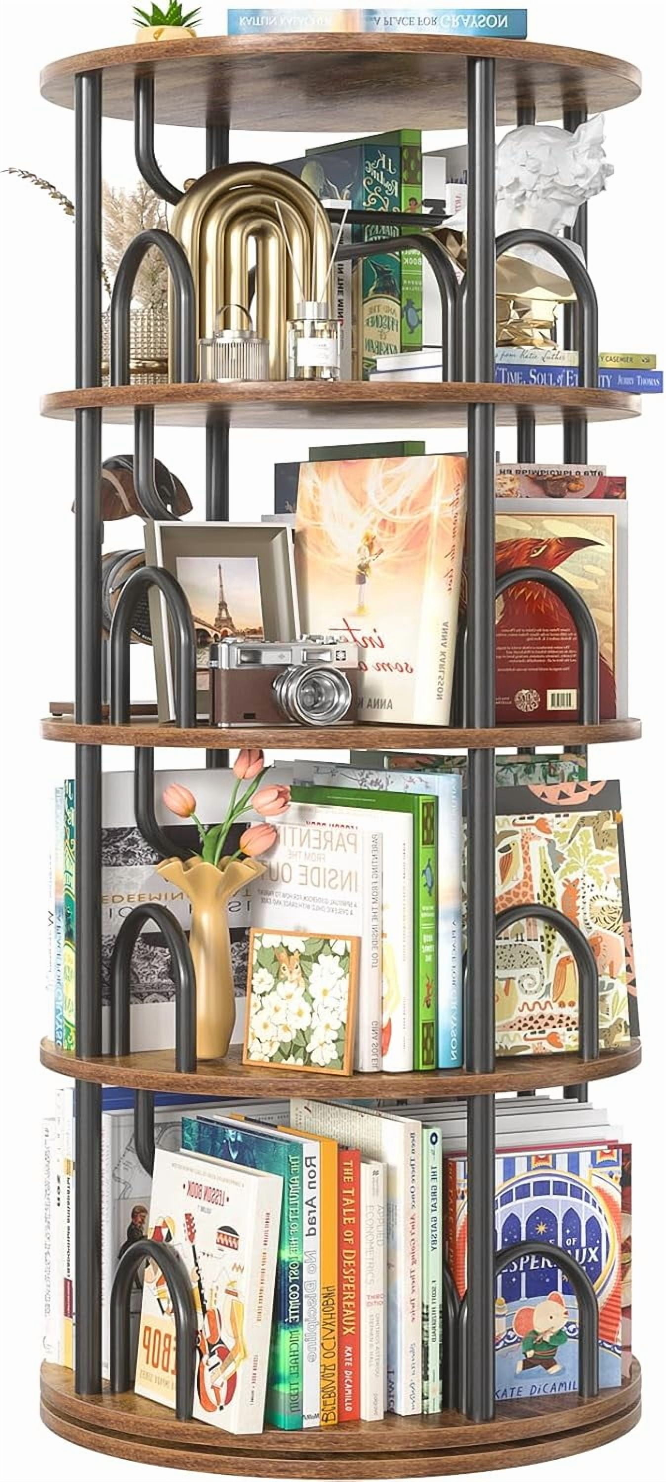 5 Tier Rotating Bookshelf Tower 360 Display Spinning Bookcase Revolving ...