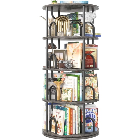 5 Tier Rotating Bookshelf Tower 360 Display Spinning Bookcase Revolving ...