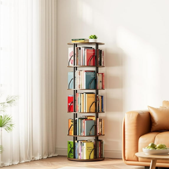 5 Tier Rotating Bookshelf Tower, 360 Display Stackable Spinning ...