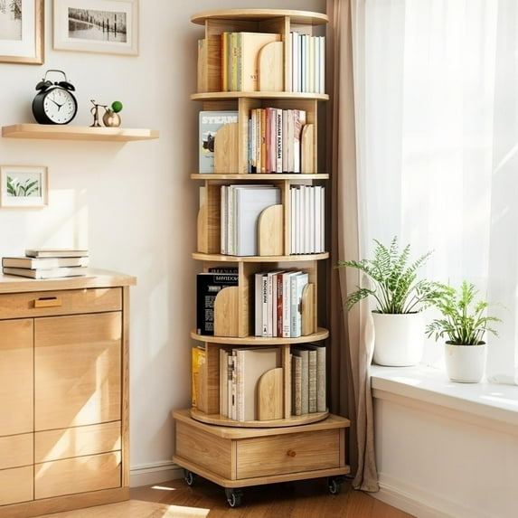 5 Tier Rotating Bookshelf Tower, 360°Round Spinning Bookshelf with ...
