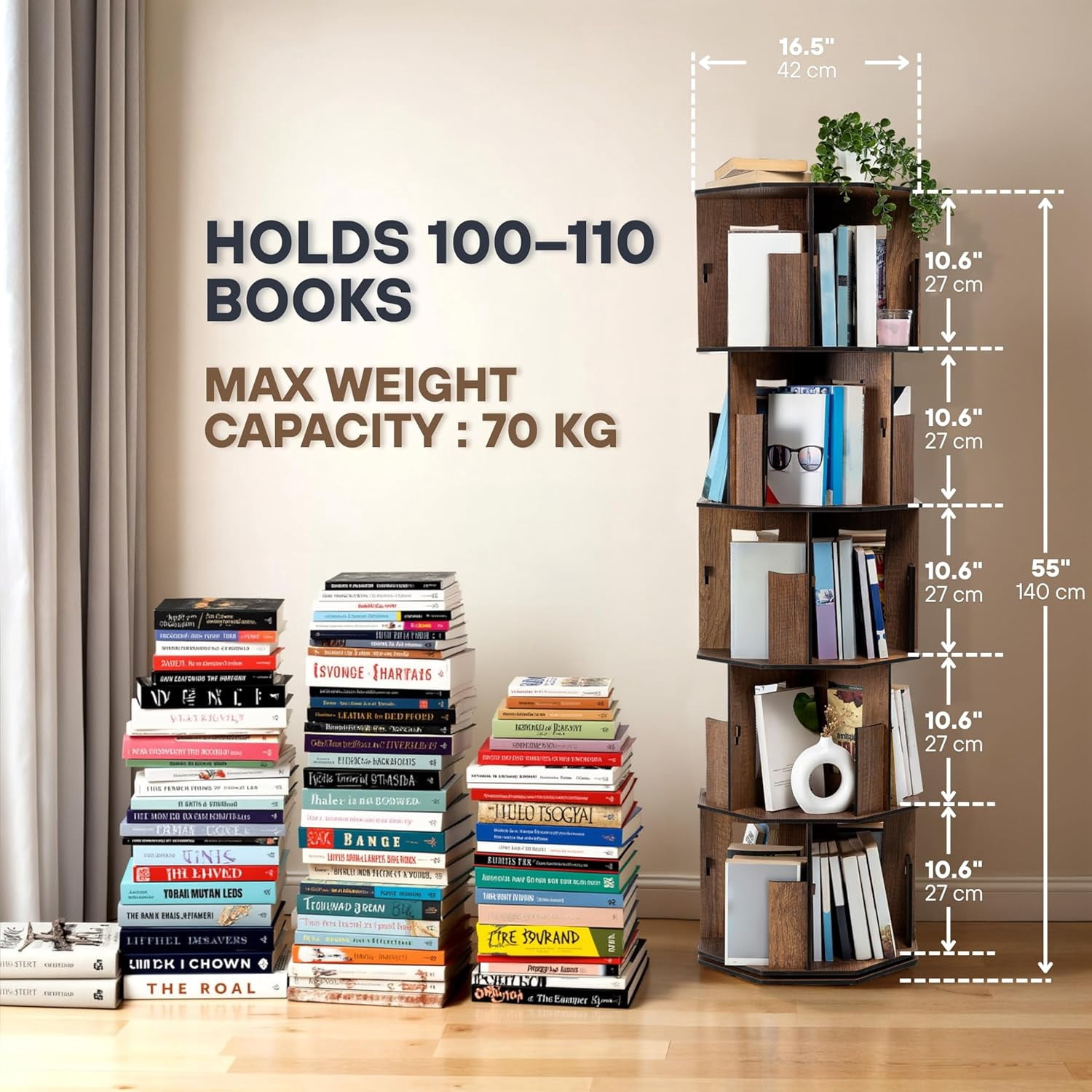 5 Tier Rotating Bookshelf Tower with Lazy Susan – Spinning Bookshelf ...