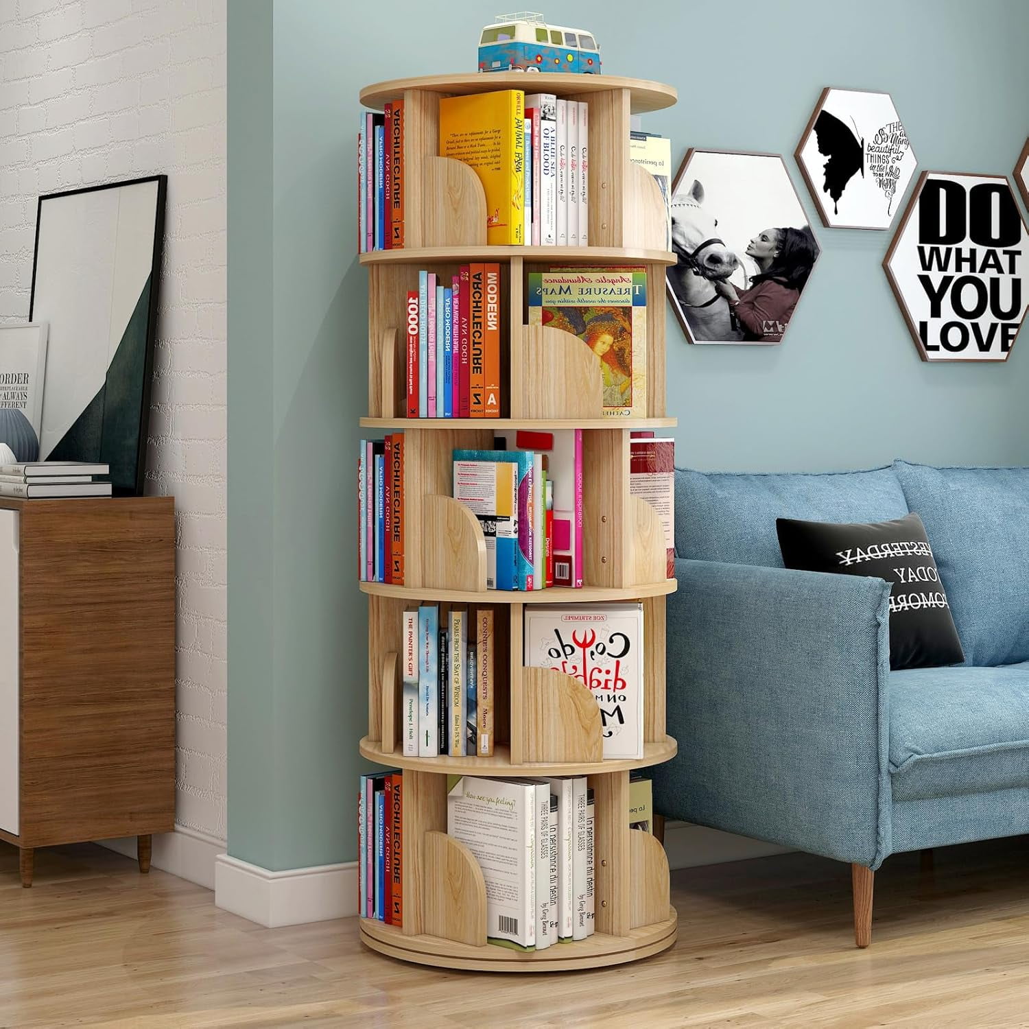 5 Tier Rotating Bookshelf Tower, Spinning Bookcase 360 Revolving Book ...