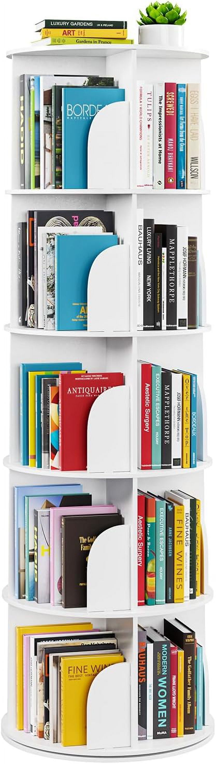 5 Tier Rotating Bookshelf Tower, Spinning Bookcase Lazy Susan ...