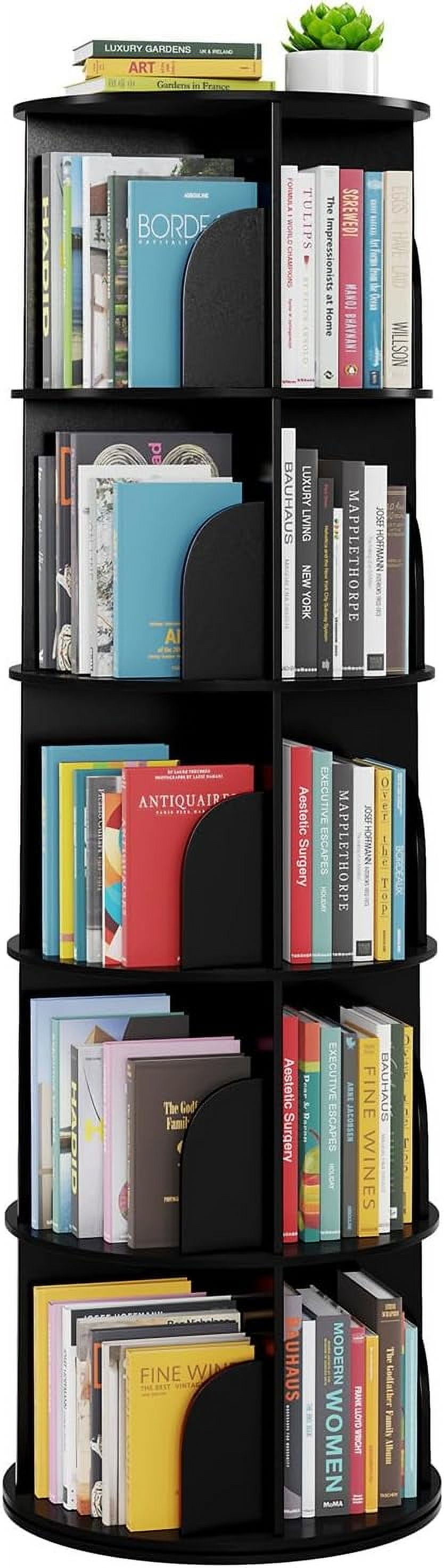 5 Tier Rotating Bookshelf Tower, Spinning Bookcase Lazy Susan ...