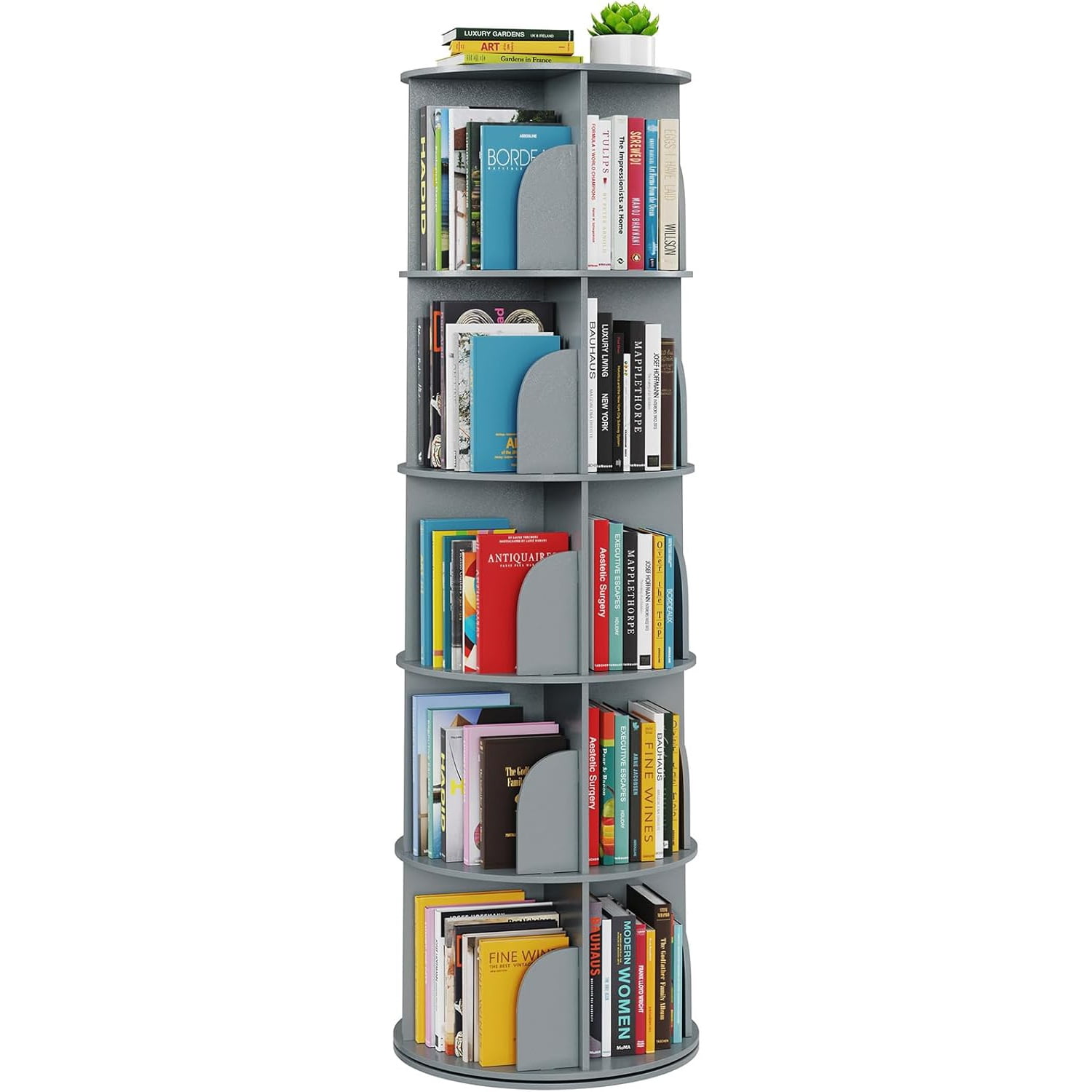 5 Tier Rotating Bookshelf Tower, Spinning Bookcase Lazy Susan ...