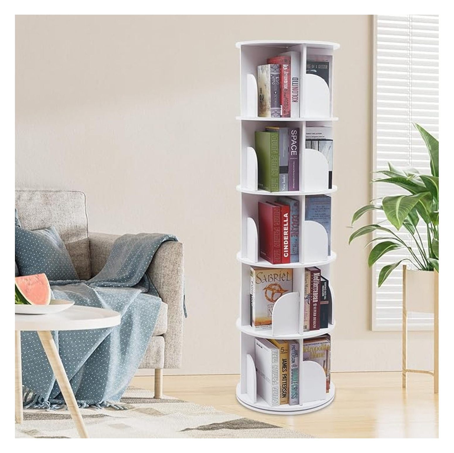 5 Tier Rotating Bookshelf Tower,Spinning Bookcase,Revolving 360 Book ...