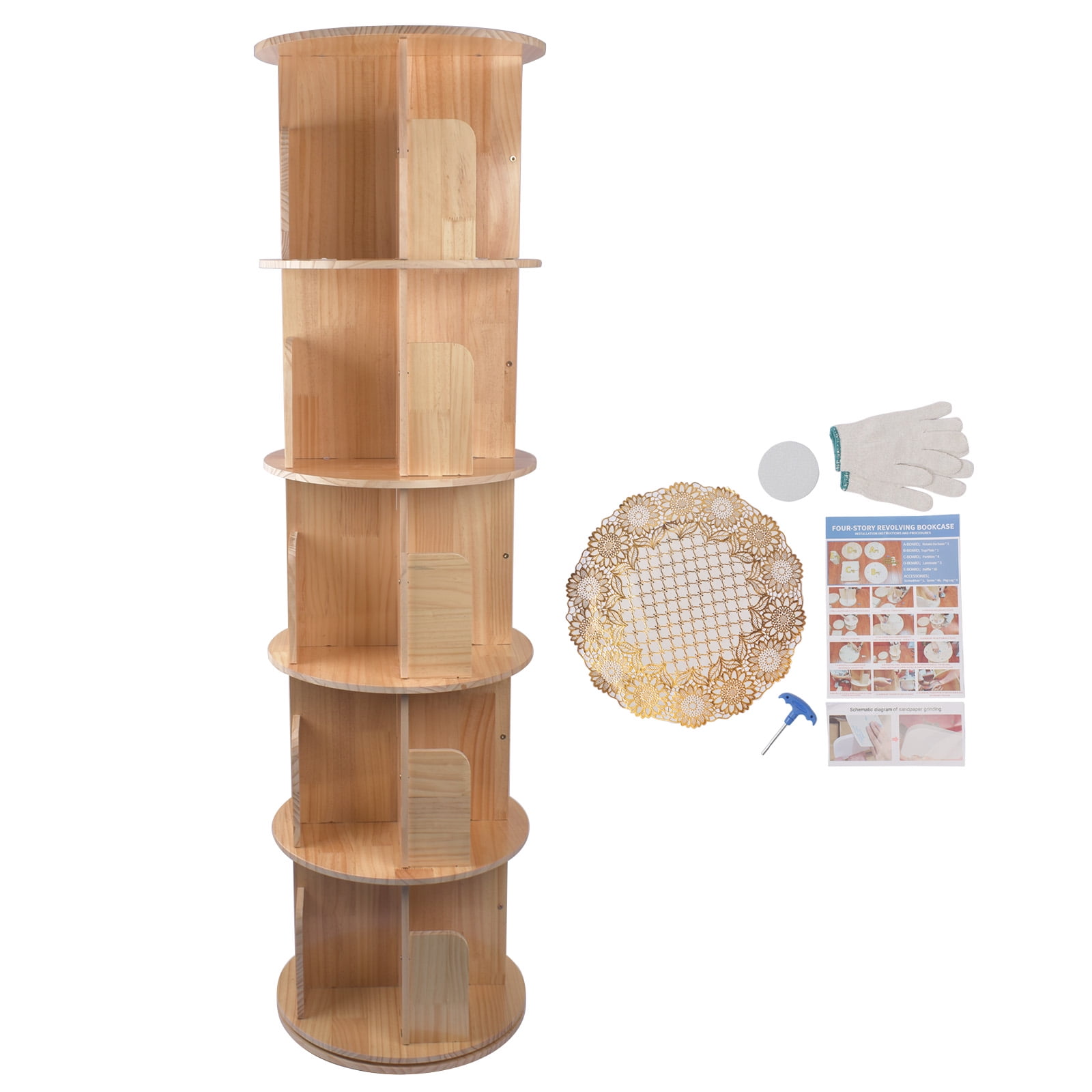 5 Tier Rotating Bookshelf with 360° Spinning Design, Space-Saving ...