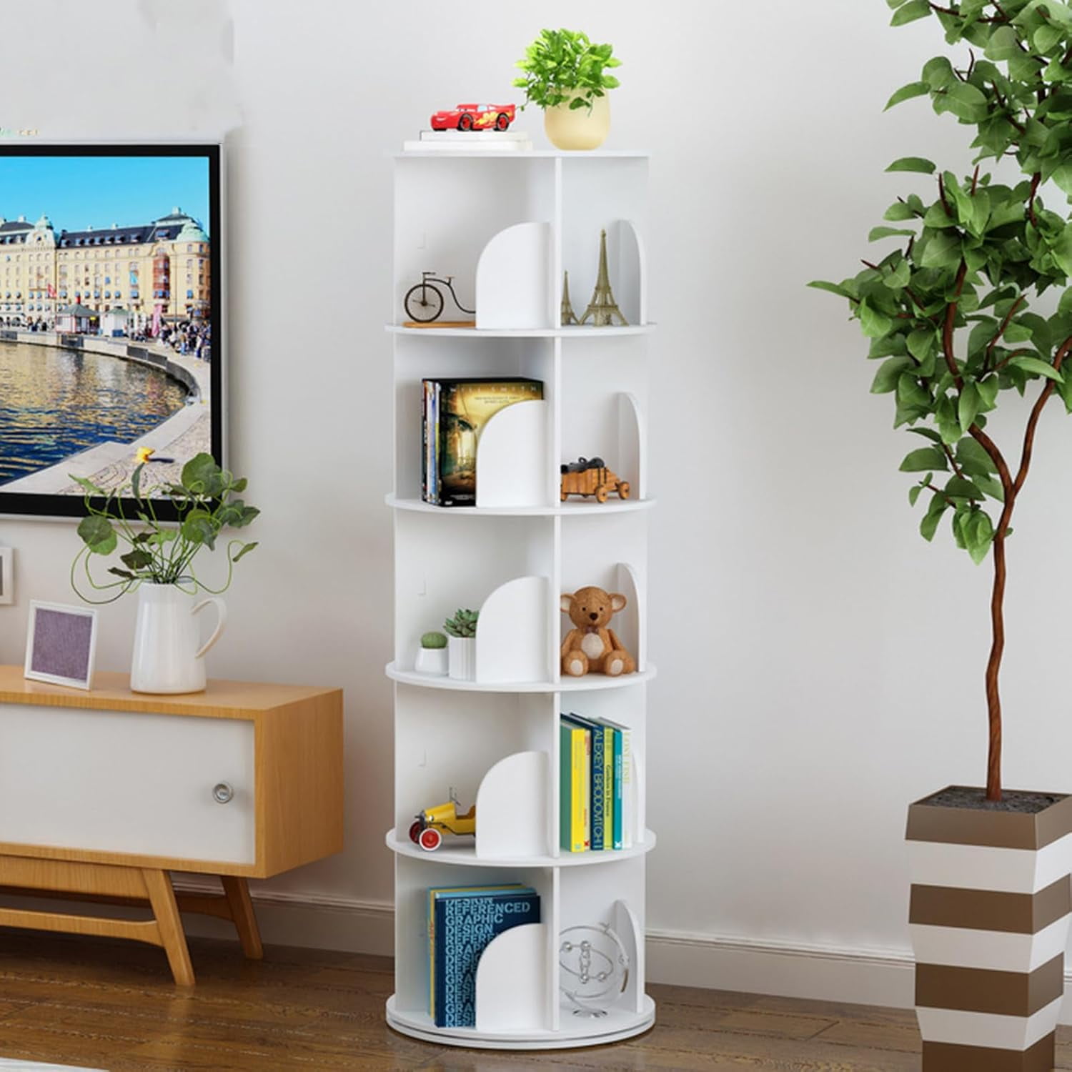 5-Tier Rotating Bookshelf with Baffle,360 Display Floor Standing ...