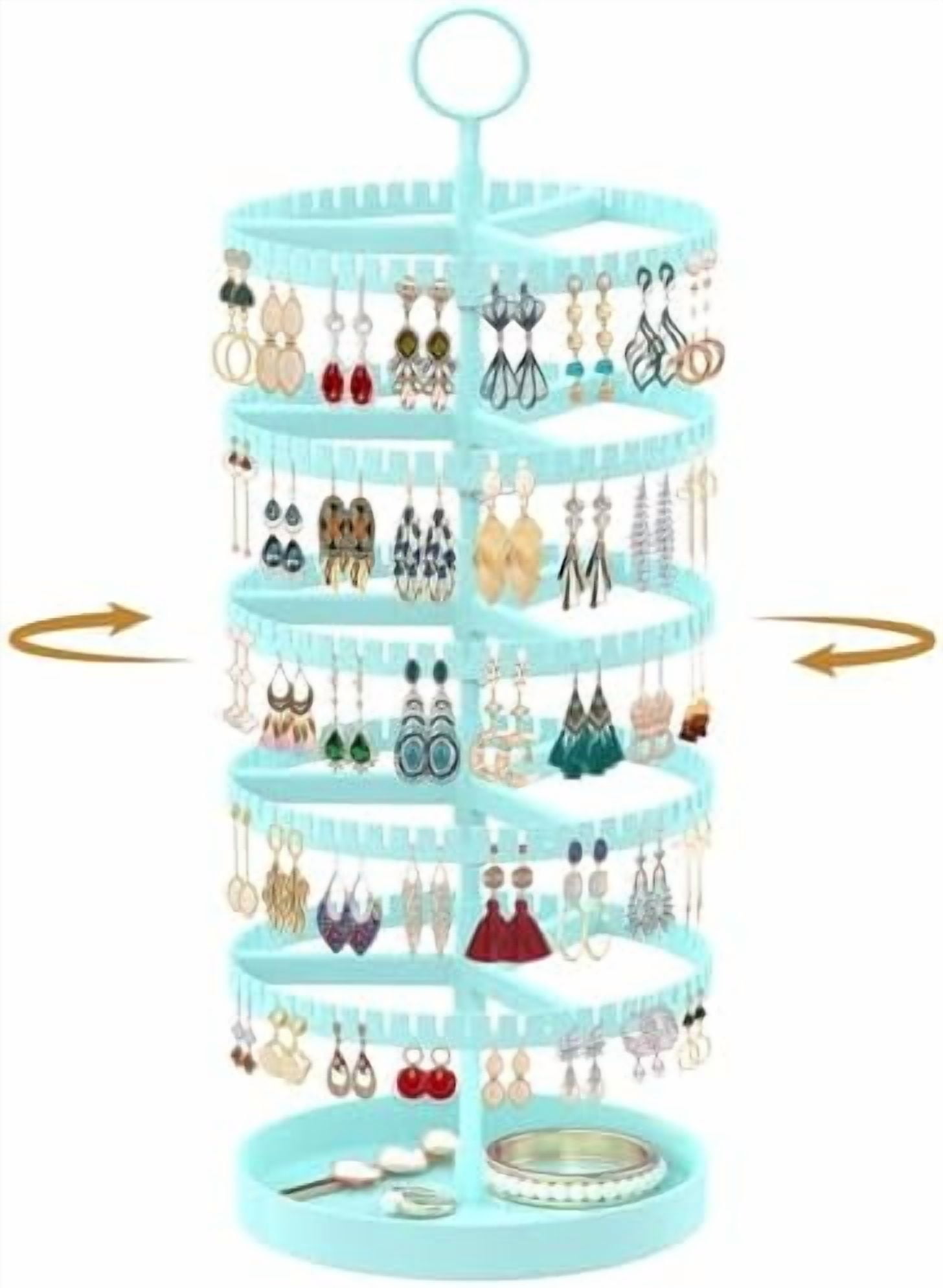 5 Tier Rotating Earring Holder Organizer Display Tree with Metal Tray ...