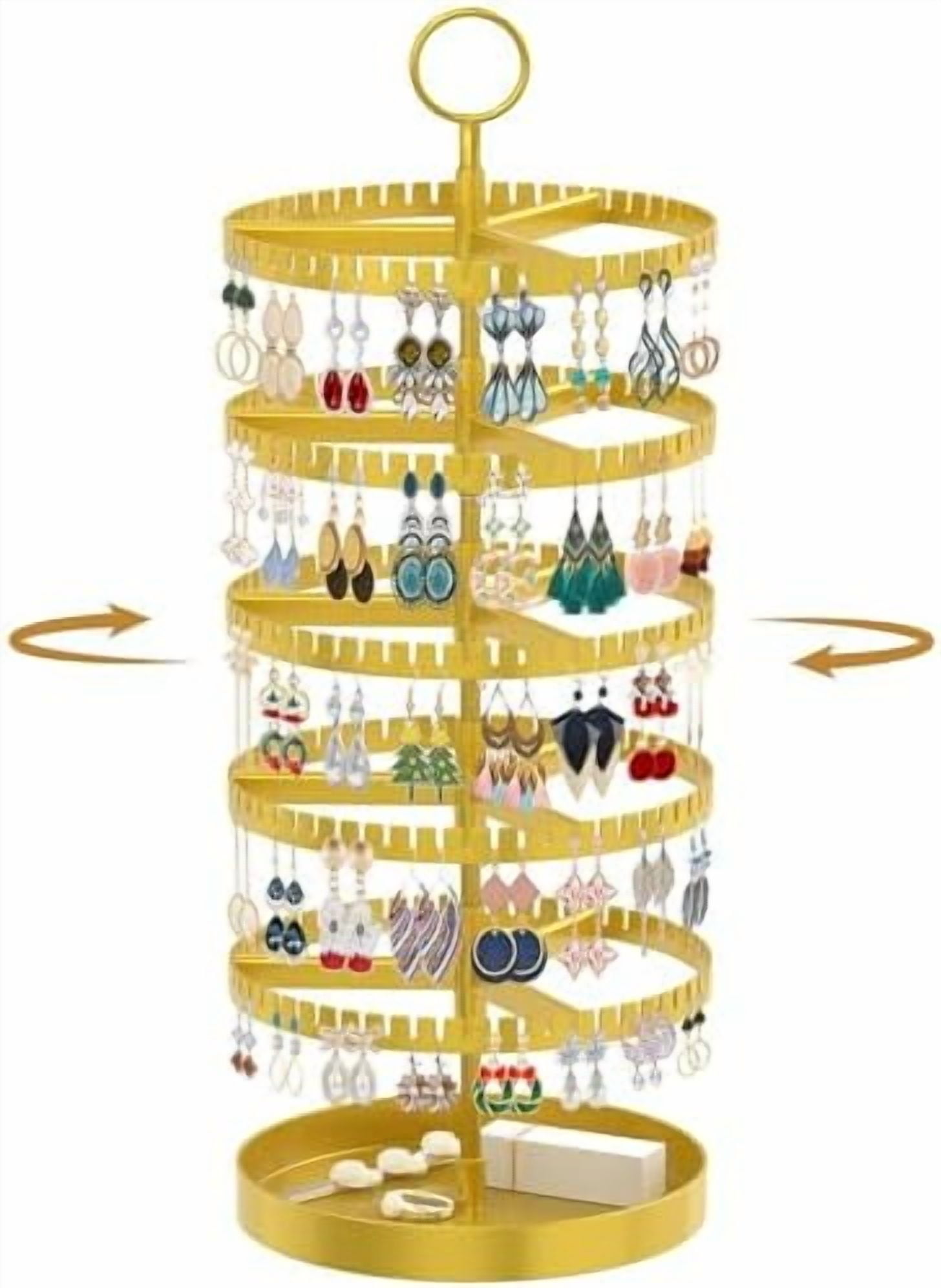 5 Tier Rotating Earring Holder Organizer Display Tree with Metal Tray ...