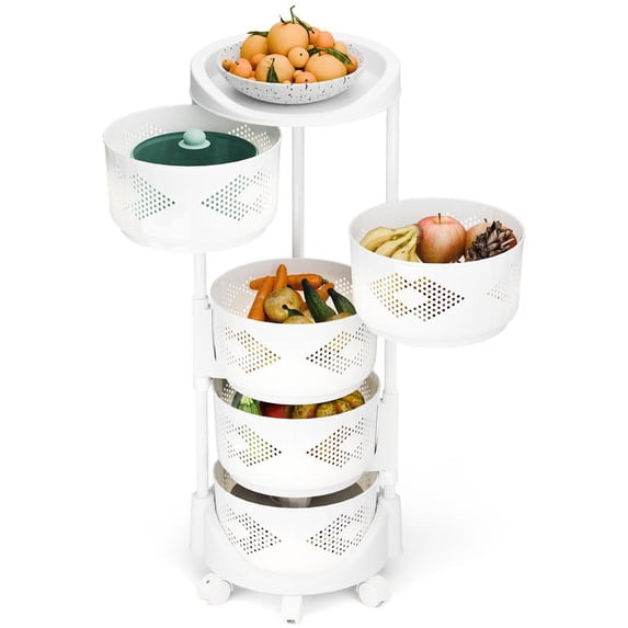 5-Tier Rotating Fruit Basket Stand, PP Plastic Kitchen Storage Cart ...