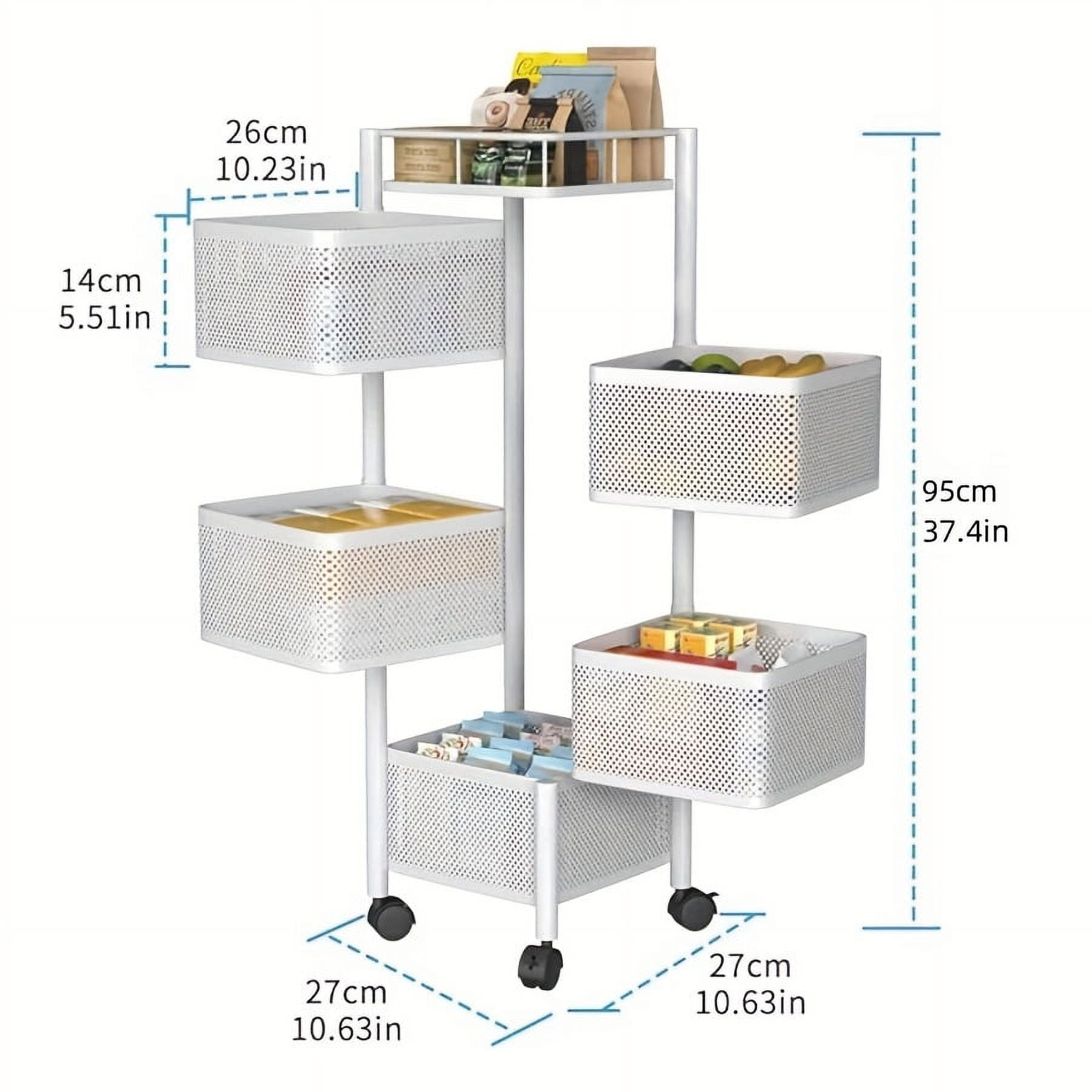 5-Tier Rotating Kitchen Storage Shelf, Metal Wire Mesh & Black Square ...