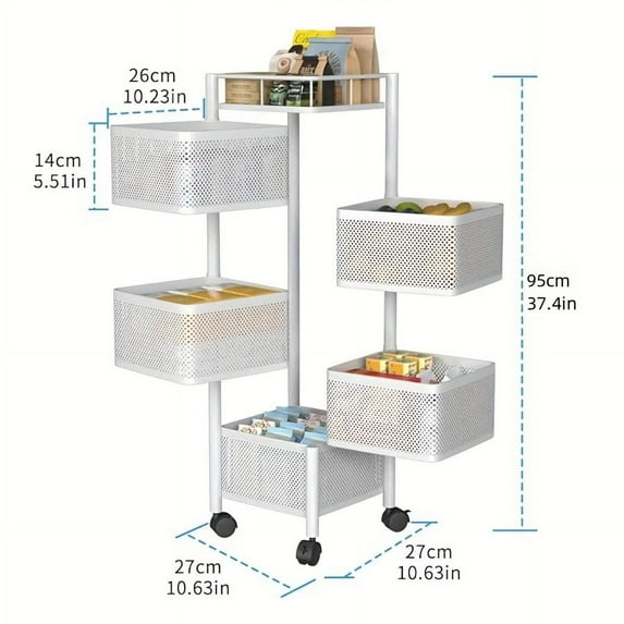 5-Tier Rotating Kitchen Storage Shelf, Metal Wire Mesh & Black Square ...