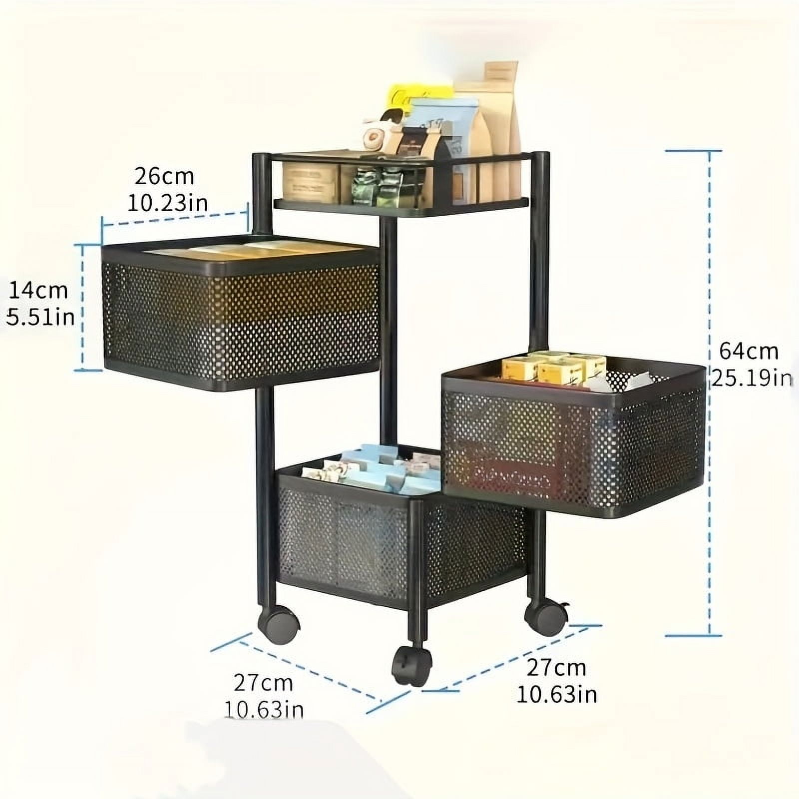 5-Tier Rotating Kitchen Storage Trolley - Metal Wire Mesh Black Baskets ...