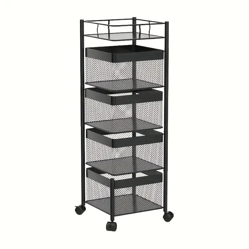 5-Tier Rotating Metal Storage Shelf on Wheels – Multi-Layer Fruit ...