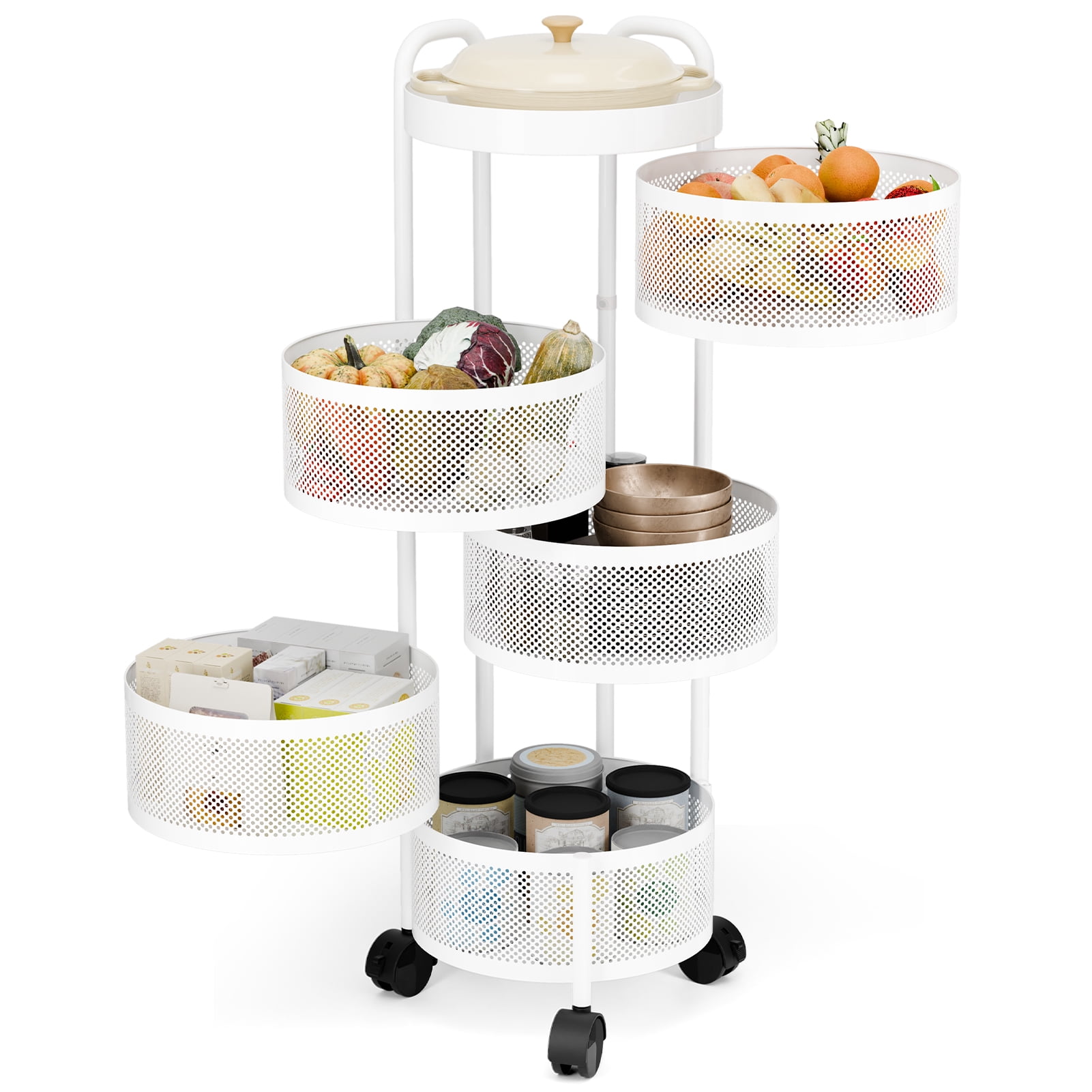 5-Tier Rotating Pantry Cart - Black Kitchen Organizer with Locking ...