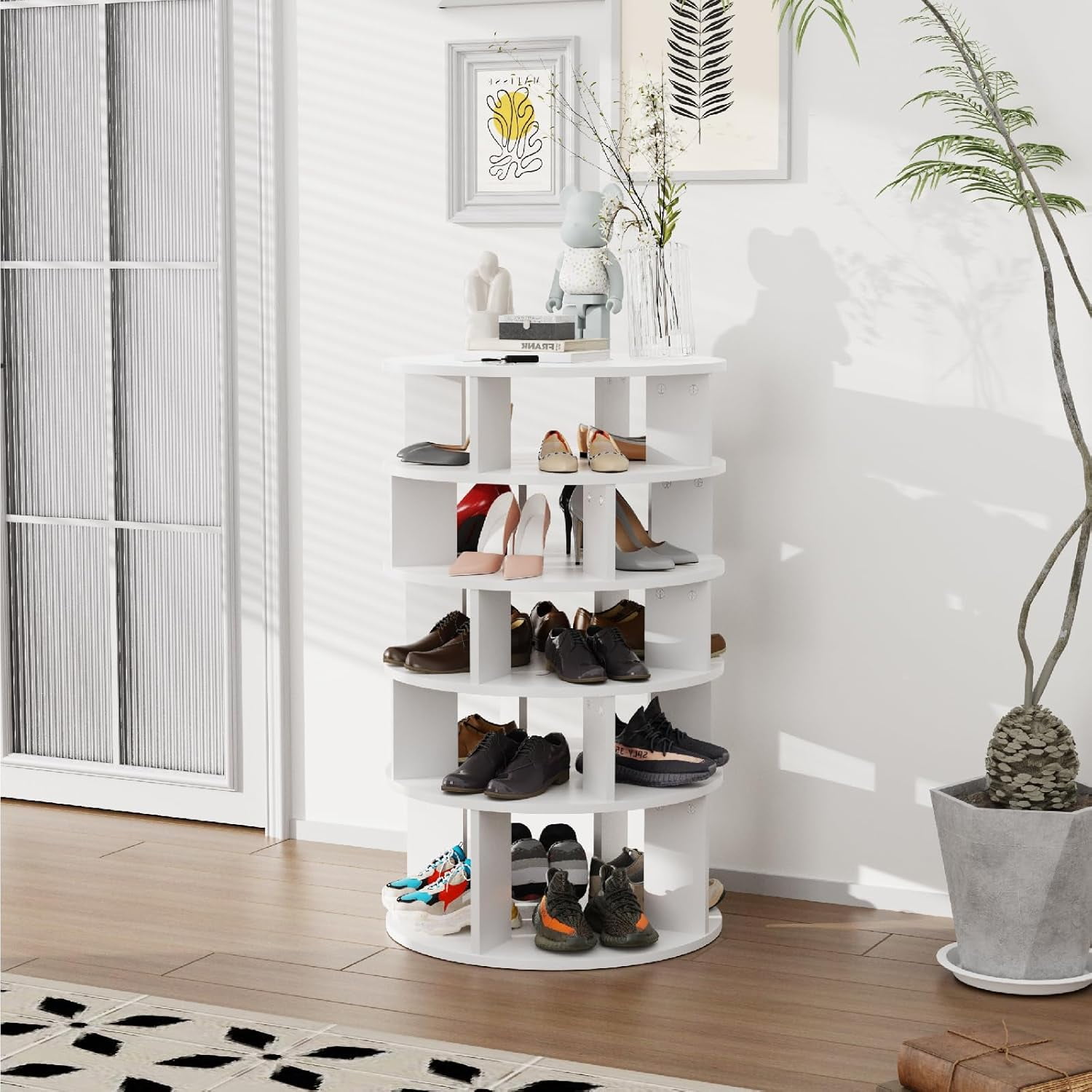 5 Tier Rotating Shoe Rack Tower, 360° Revolving Shoe Storage Organizer ...