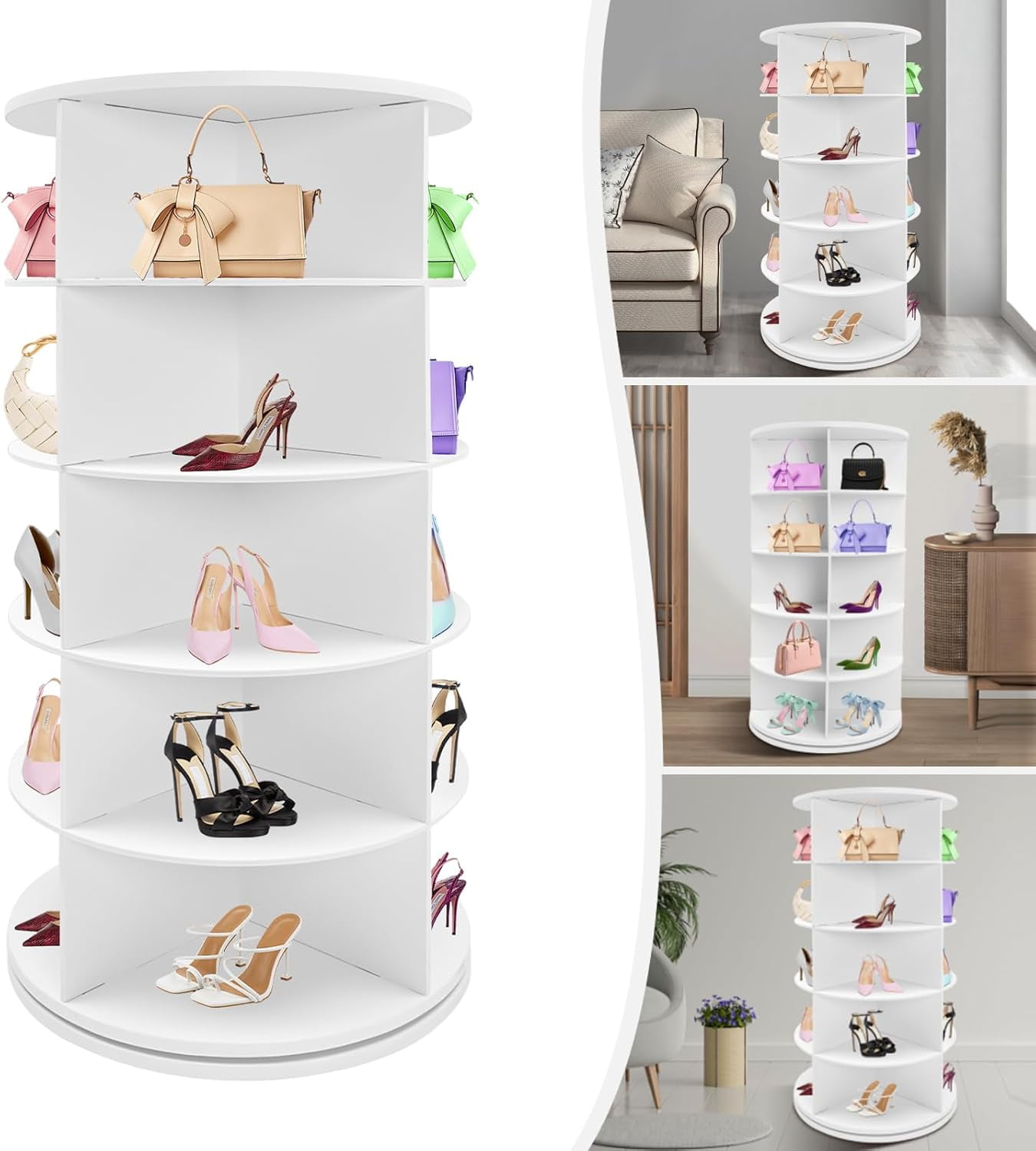 5 Tier Rotating Shoe Vertical Rack Organizer, High Bottom Design Shoe ...