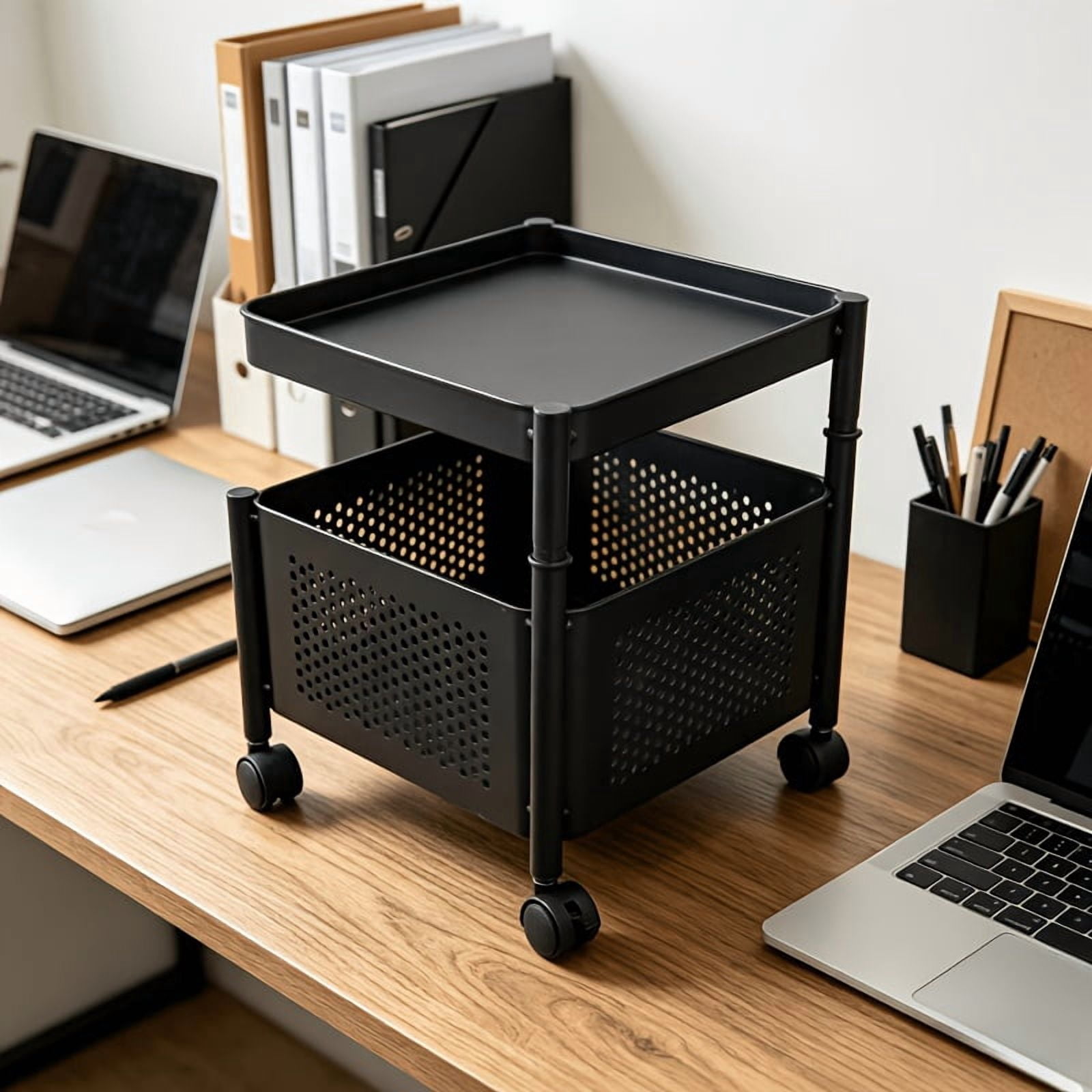 5-Tier Rotating Storage Shelf with Wheels, Multi-Functional Rolling ...