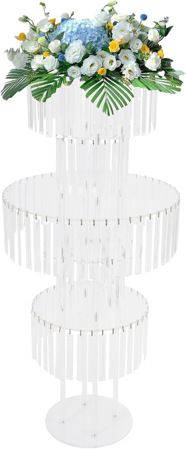 5-Tier Round Crystal Flower Stand Wedding Centerpieces,43.3in Metal ...