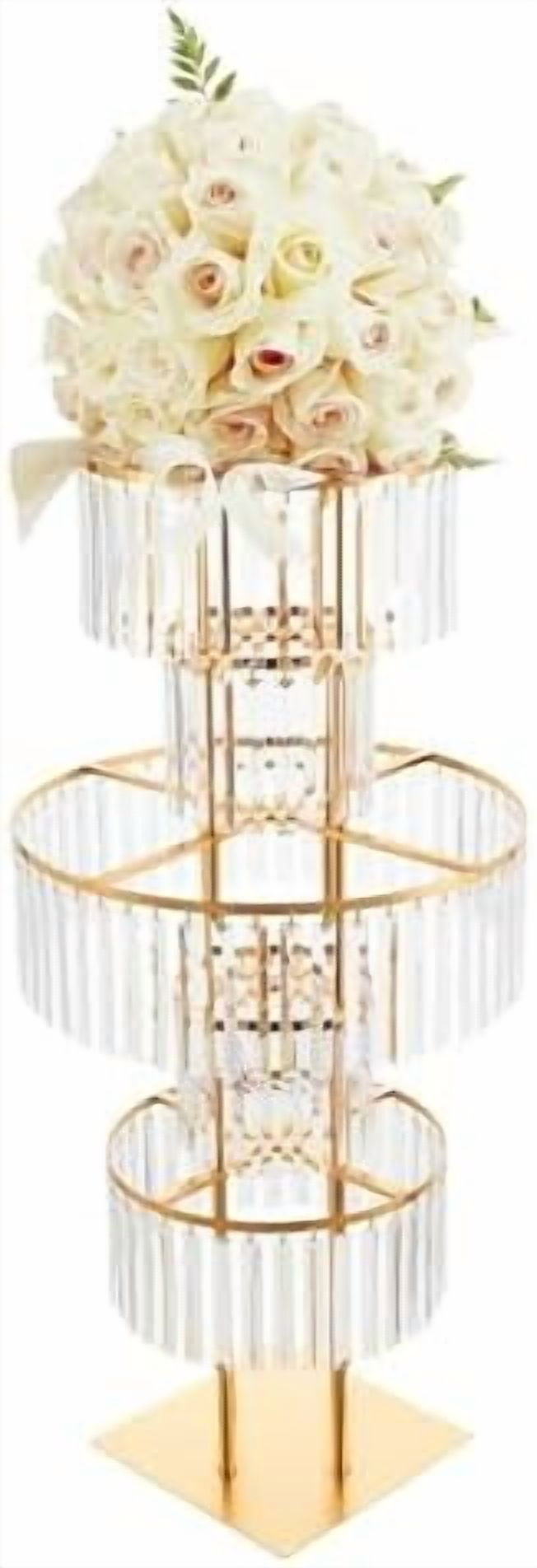 5 Tier Round Gold Stands, Table Crystal Vases Centerpiece, 43.3" H ...