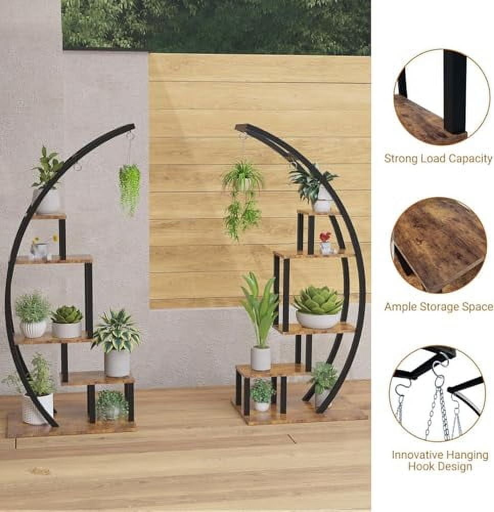 5 Tier Round Plant Stand Half Moon Shape Indoor Metal Garden Plant ...