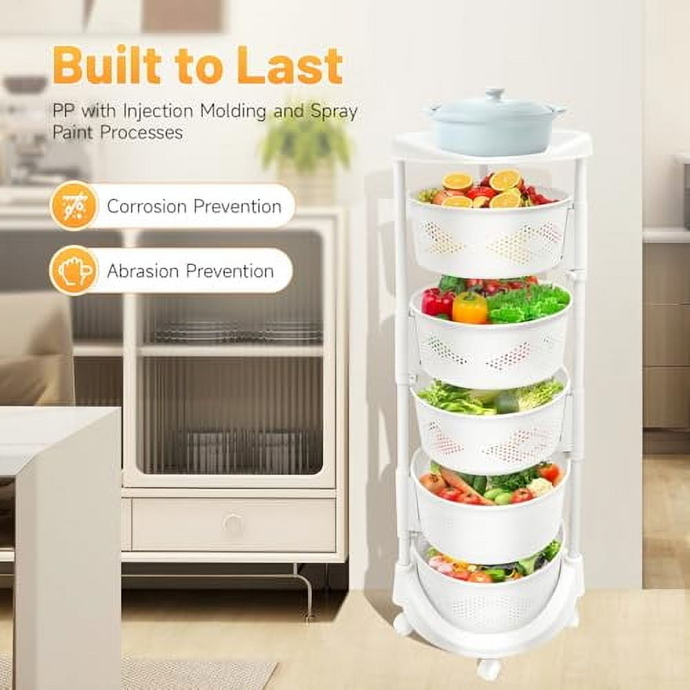 5 Tier Round Rotating Storage Rack,with 5 Lockable Casters Fruit and ...