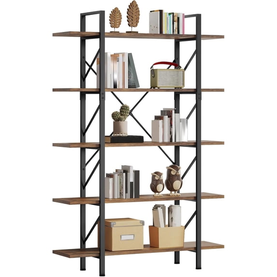 5-Tier Rustic Brown Bookshelf, 70.9 Inch Tall Display Storage Shelves ...