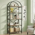 5-Tier Rustic Industrial Narrow Bookshelf - Metal Frame & MDF, Compact ...