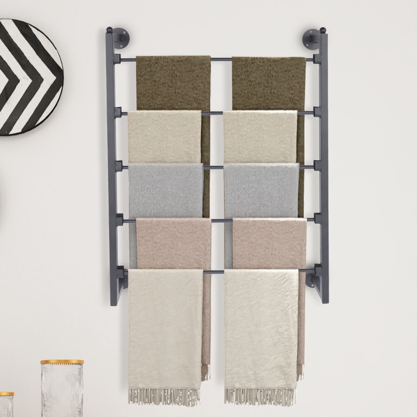 5-Tier Scarf Display Stand Wall Mount Scarf Organizer Hanging Rack ...