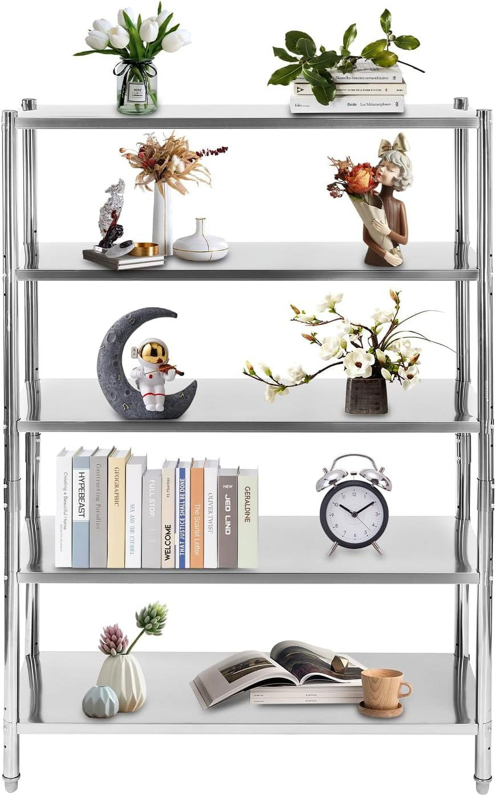 5 Tier Shelf Adjustable Stainless Steel Shelves 47.2 x 17.7 x 70.9 inch ...