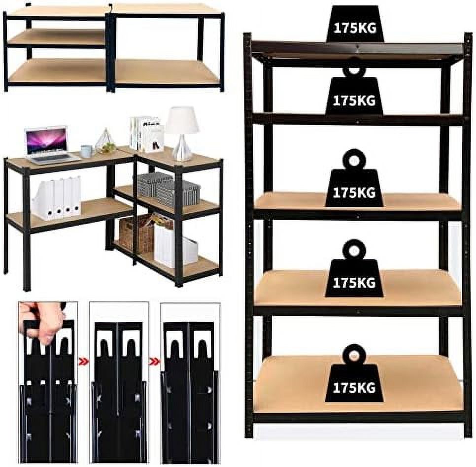5 Tier Shelve Heavy Duty Metal Shelving Units Bolt-free Assembly 80H x ...
