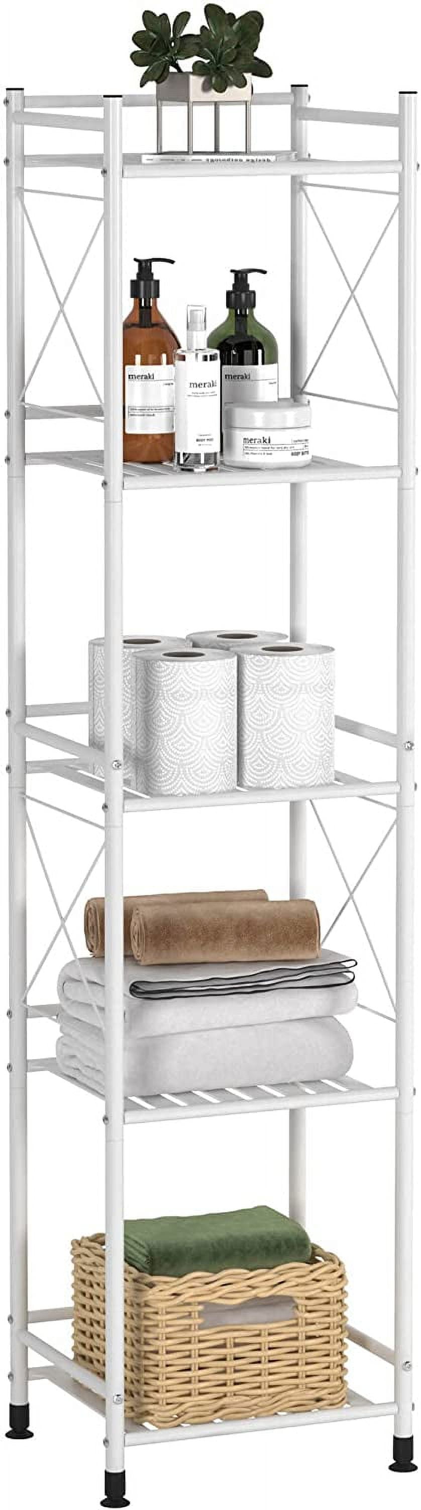5 Tier Shelving Unit, Freestanding Bathroom Storage Shelves, Metal ...