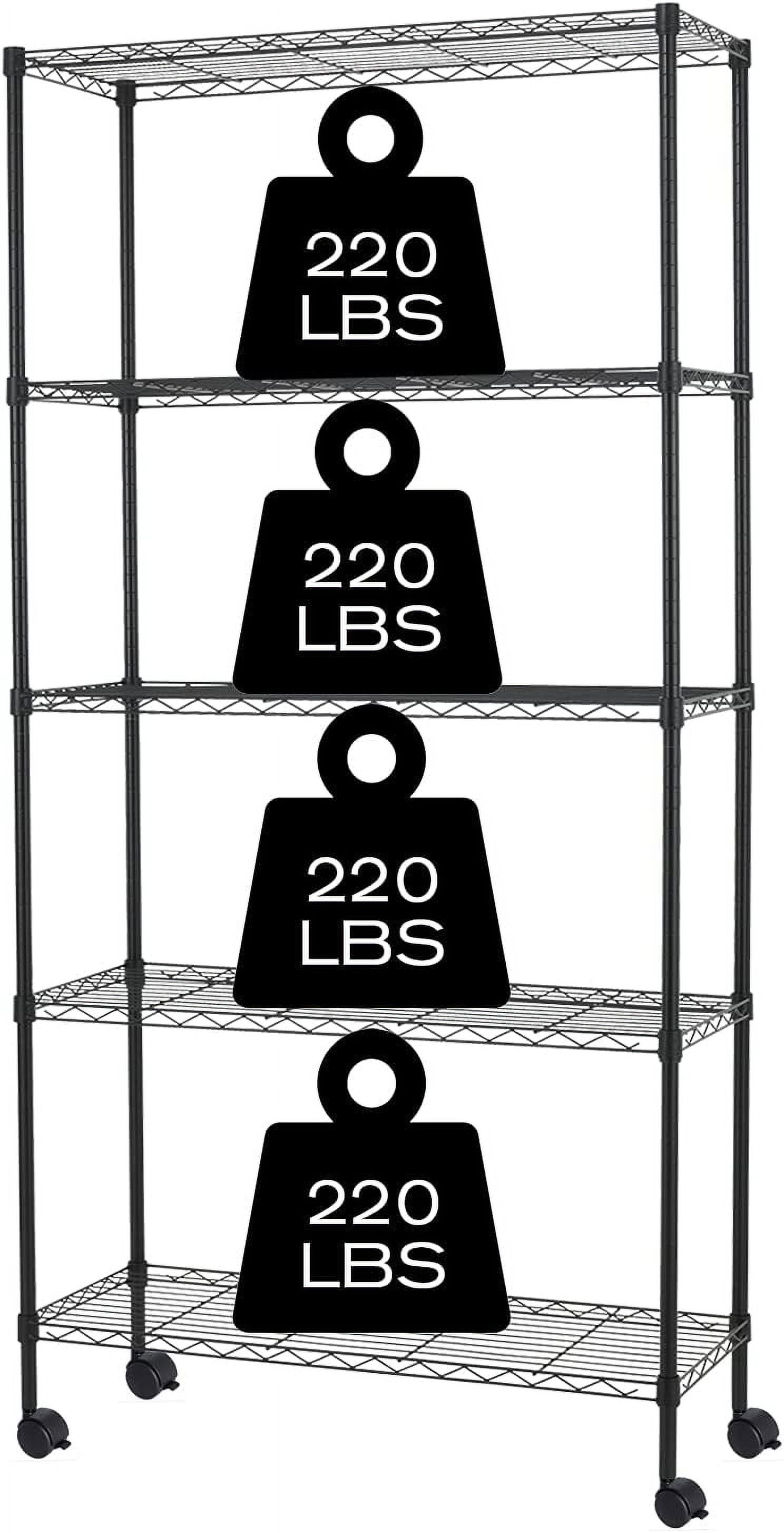 5-Tier Shelving Unit Storage Shelves with Wheels Heavy Duty Metal Rack ...