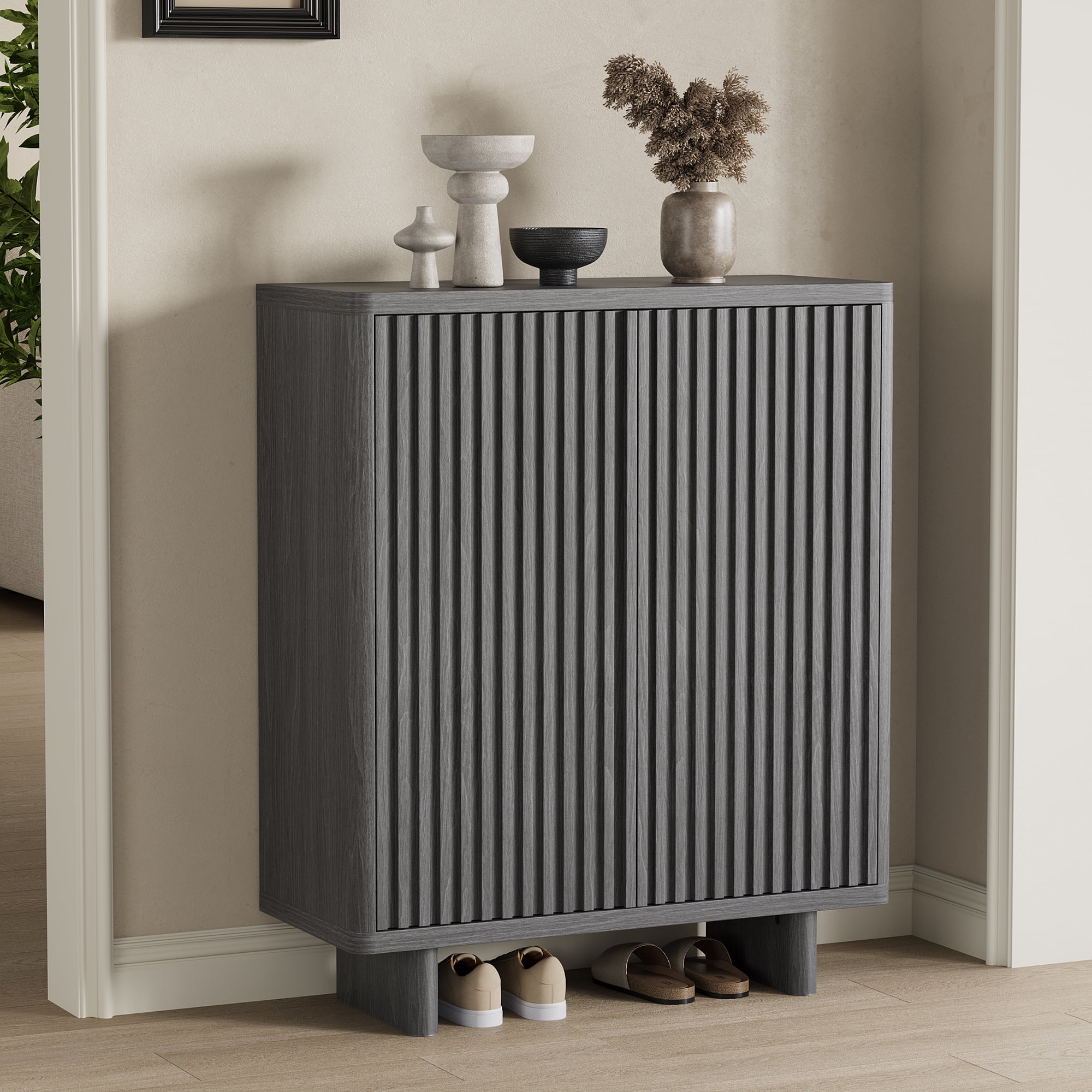 5-Tier Shoe Cabinet with Fluted Doors 31.6 in Entryway Organizer 4 ...