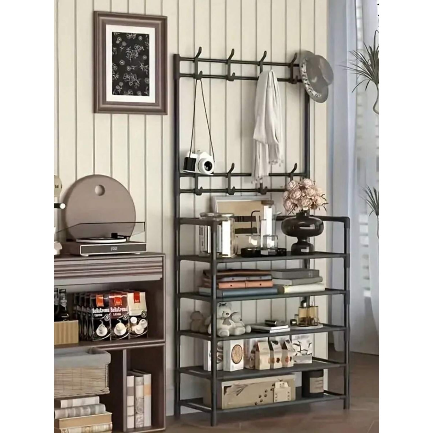 5-Tier Shoe and Coat Rack for Entryway, Coat Rack with Shoe Storage ...