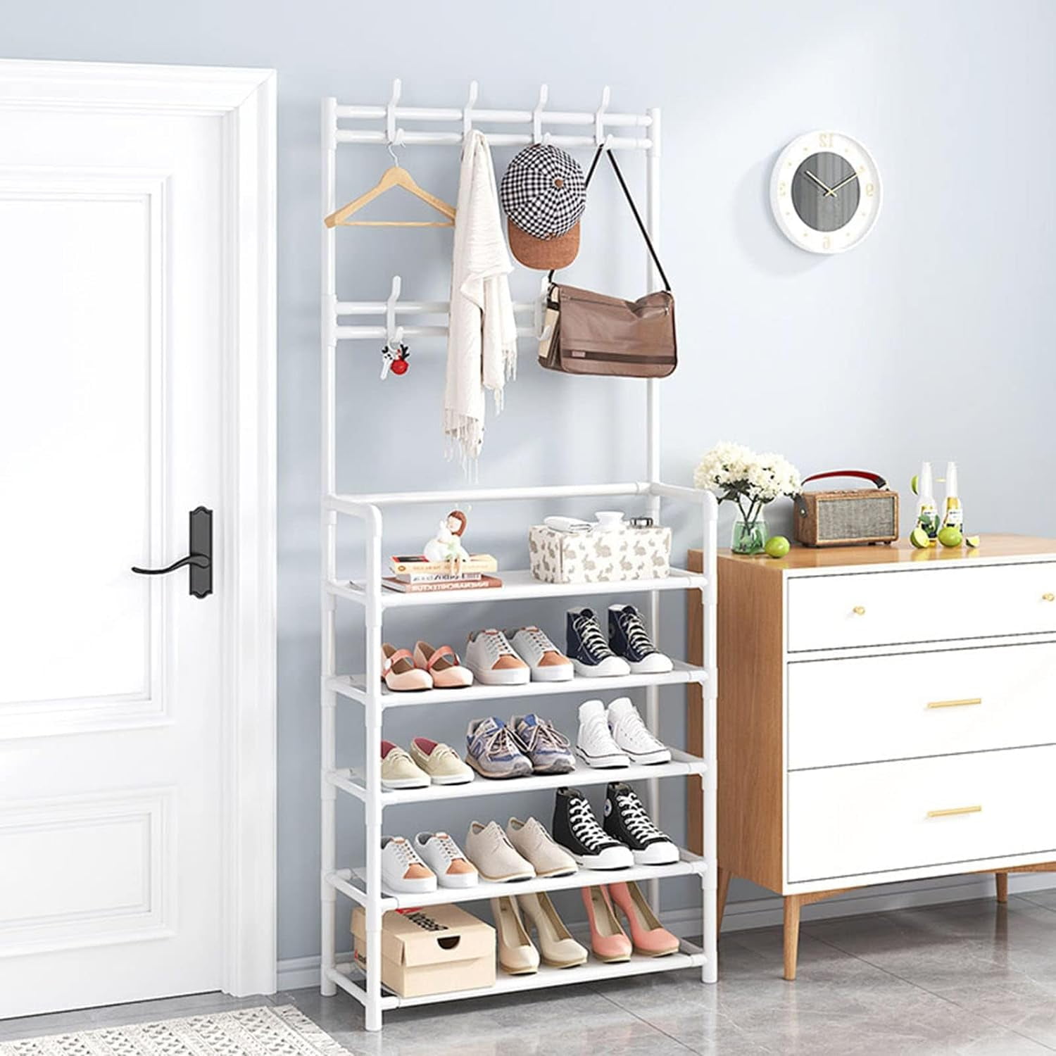 5-Tier Shoe and Coat Rack for Entryway, Coat Rack with Shoe Storage ...