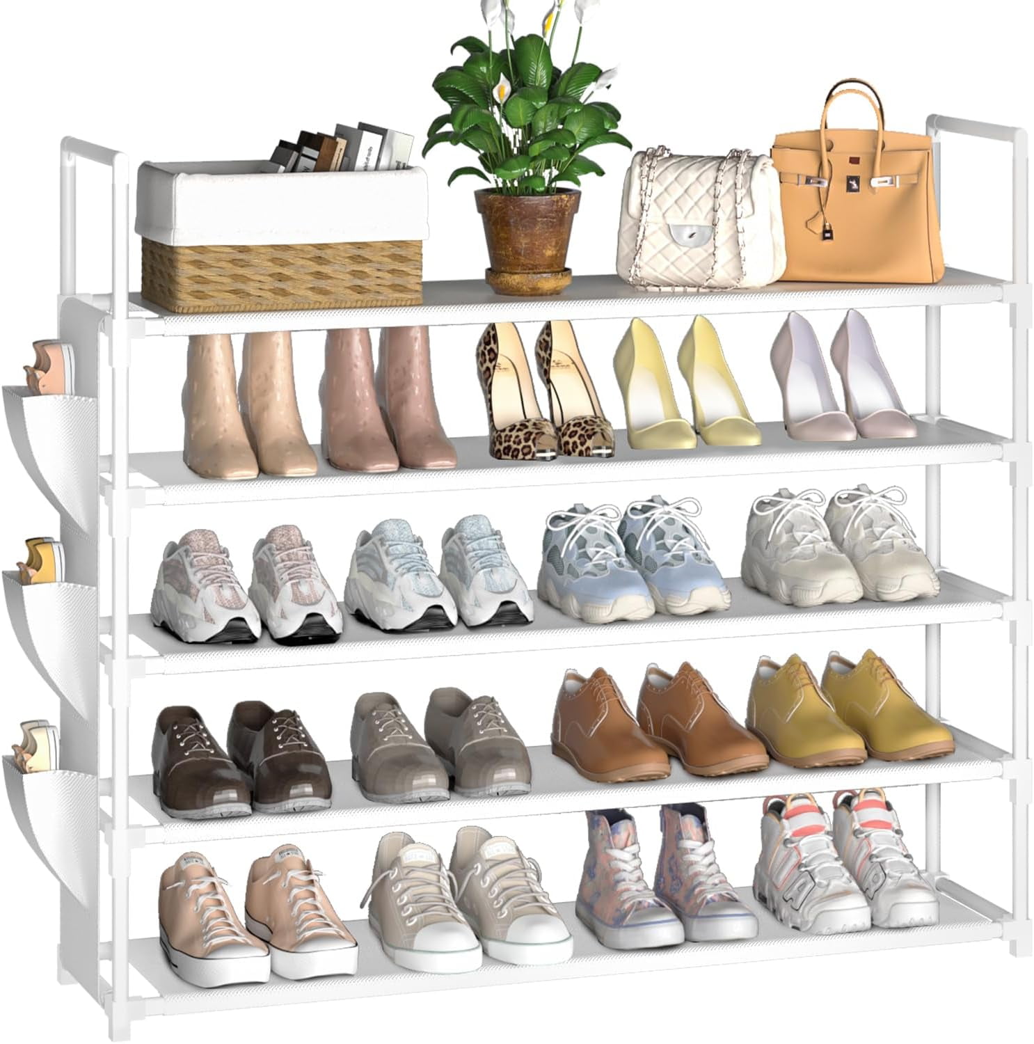 5 Tier Shoe Organizer, 33.3in Wide x 11.2in Deep x 35.6in Tall, Black ...