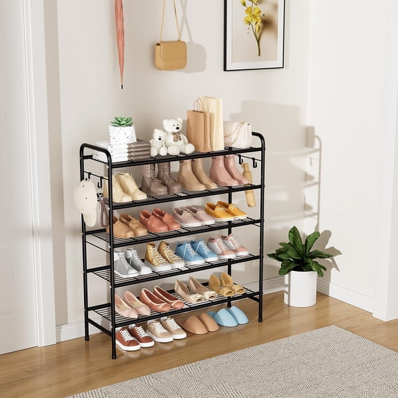 5 Tier Shoe Rack 33" Wide Metal Organizer Long Storage With 4 Side ...