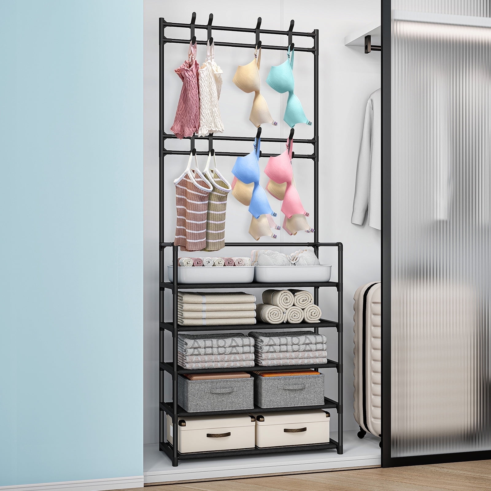 5-Tier Shoe Rack Coat Rack with 8 Hooks, Bug Hull Adjustable Storage ...