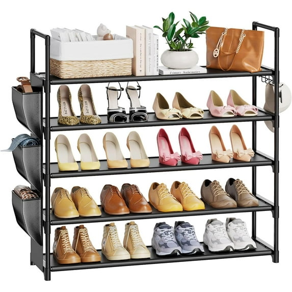 5 Tier Shoe Rack with Hook and Side Pocket,Shoe Organizer Space Saver ...