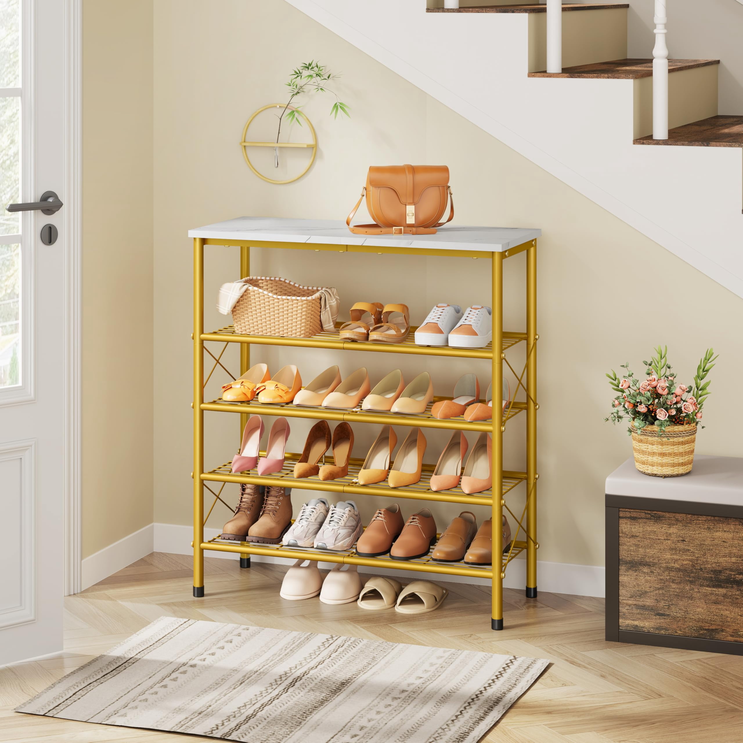 5 Tier Shoe Rack Organizer For 16-20 Pairs Of Shoes Metal Mesh Shelf ...