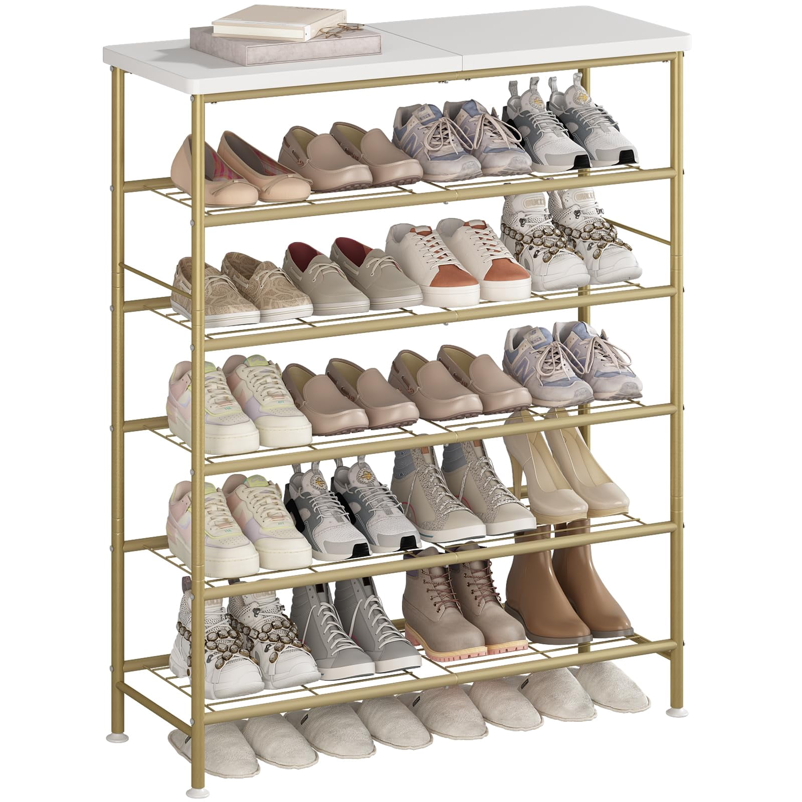 5 Tier Shoe Rack Organizer Metal Storage Shelf with MDF Top Board ...