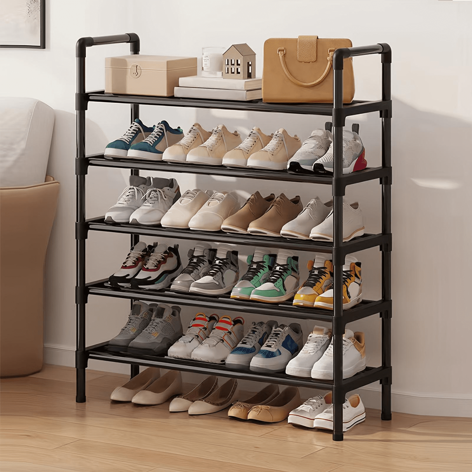 5 Tier Shoe Rack Organizer Sturdy Metal Shoe Rack Black Shoe Racks Shoe ...