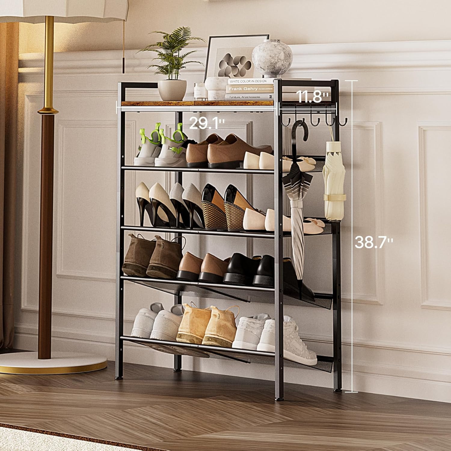 5 Tier Shoe Rack, Shoe Rack for Front Door Entrance with Hook, Shoe ...