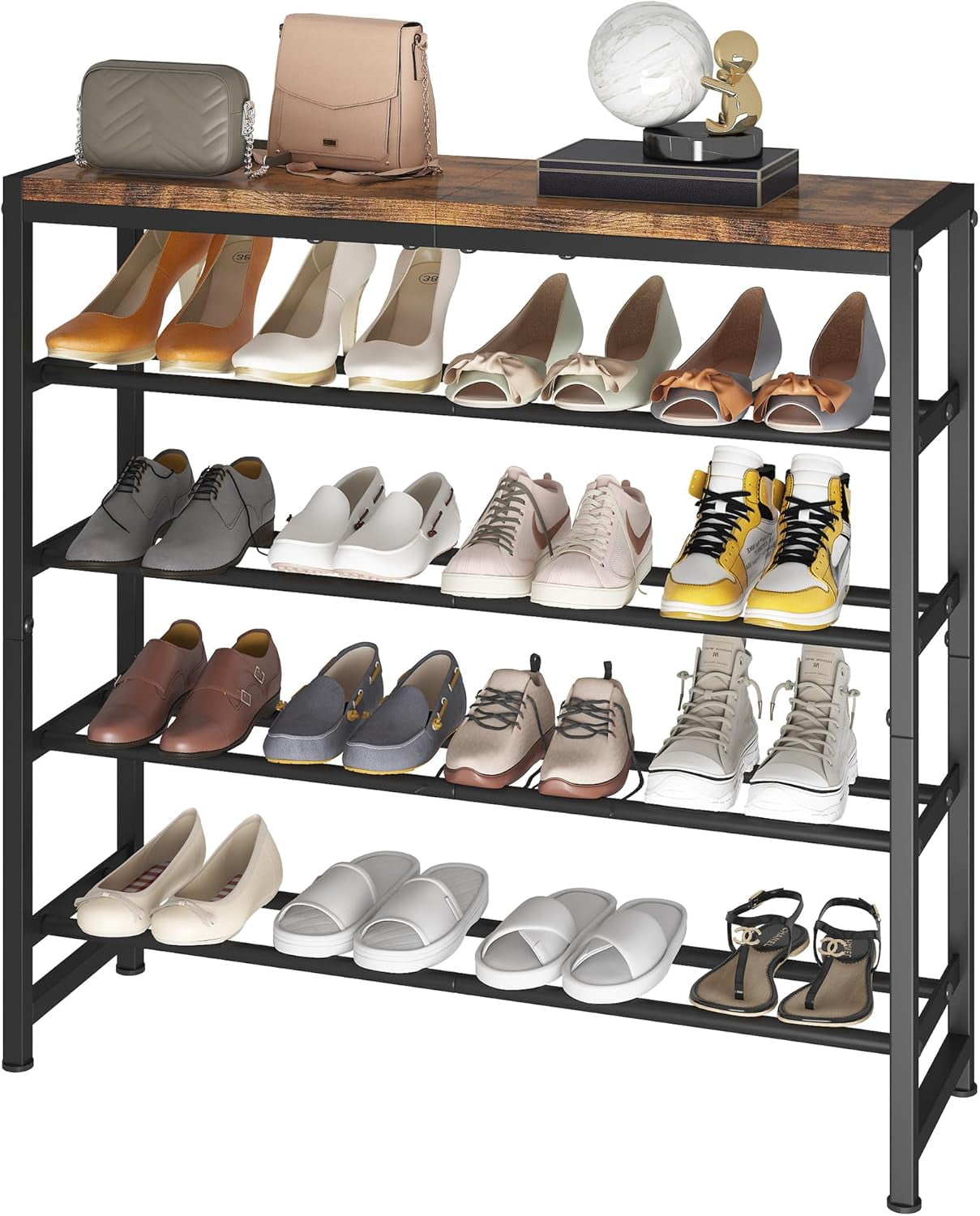 5-Tier Shoe Rack, Shoe Storage Shelf with MDF Top Board, Shoe Rack ...