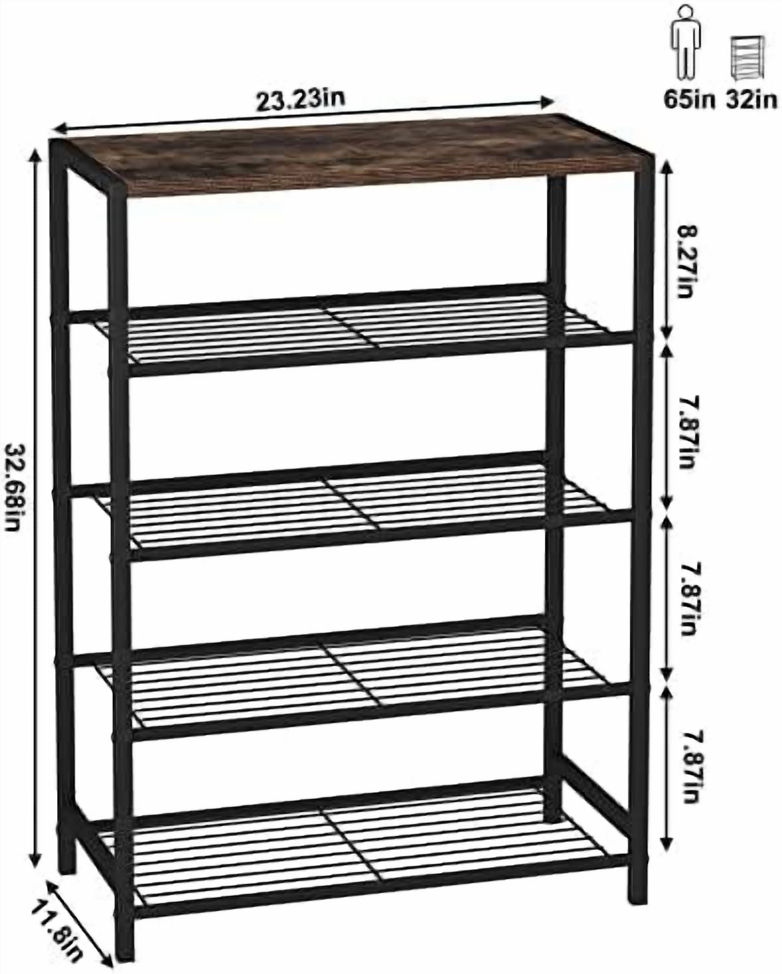 5-Tier Shoe Rack, Shoe Storage Shelf with MDF Top Board, Shoe Rack ...